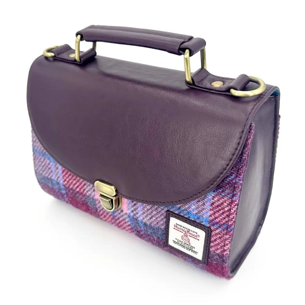 Harris Tweed Mini Day Bag - Purple & Green Check | Glasgow Life Shop